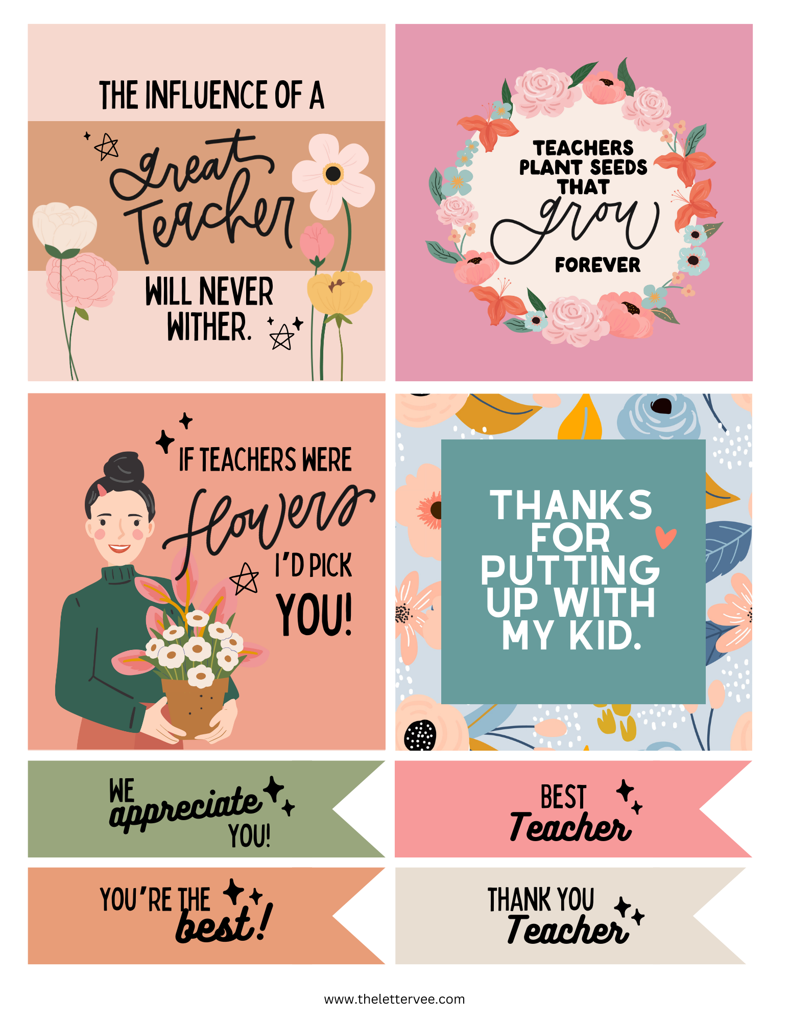 Teacher Appreciation Floral Tags | 2024 Collection – The Letter Vee