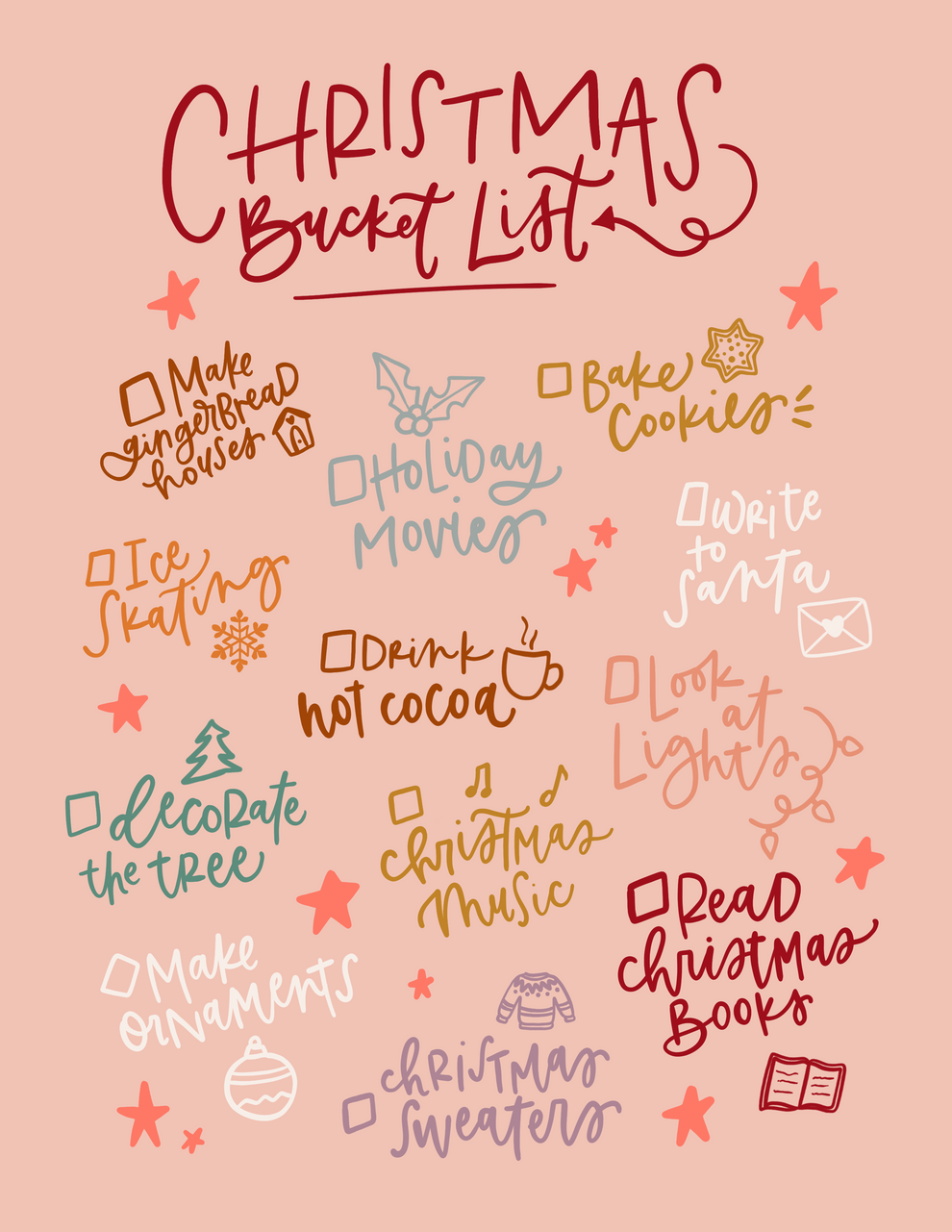 Christmas Bucket List Print | Framable Art Prints – The Letter Vee