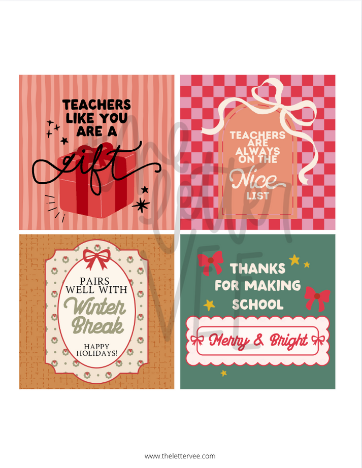 Christmas Teacher Tags + Flags | Teacher Appreciation Printables – The Letter Vee