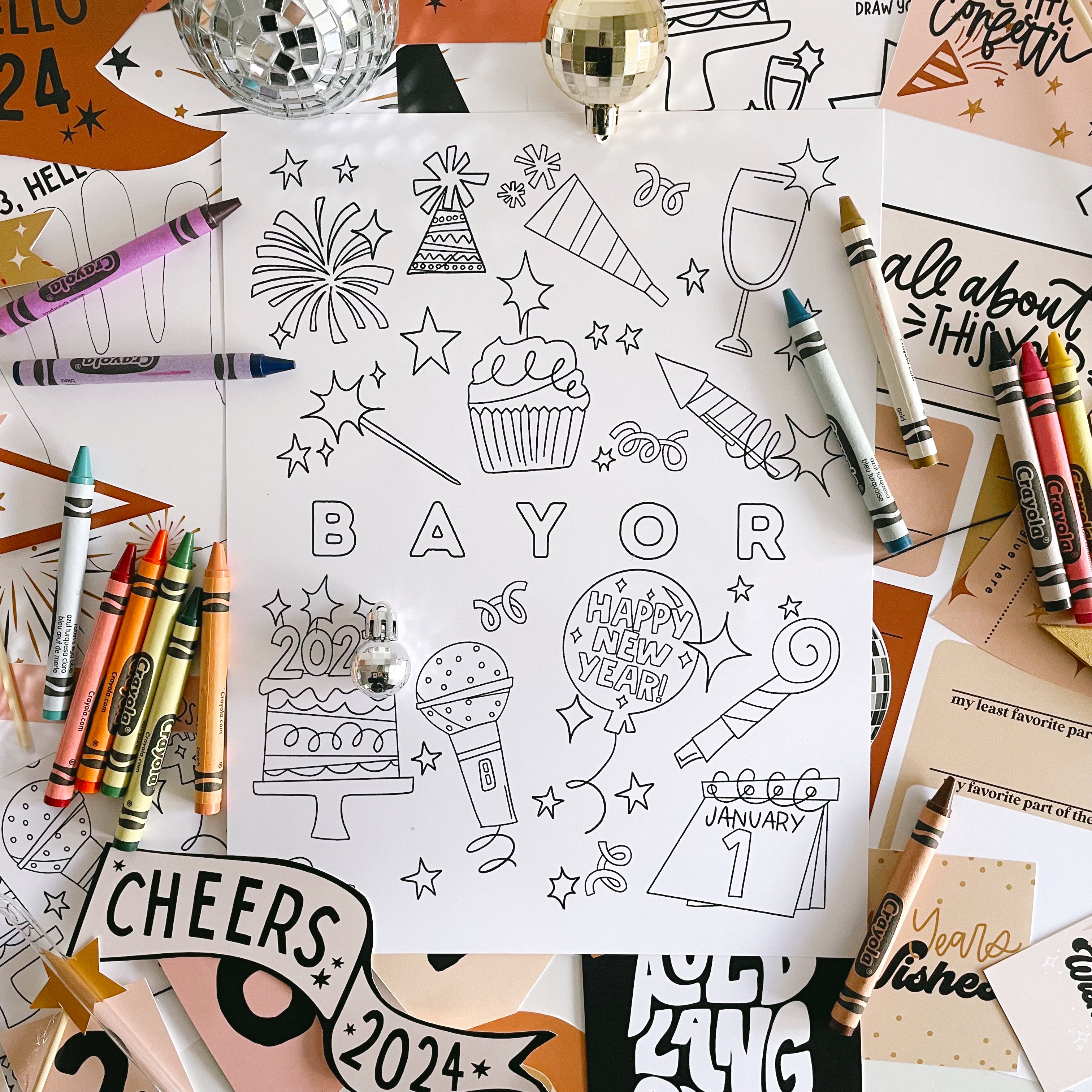 Custom NEW YEARS Name Coloring Page – The Letter Vee