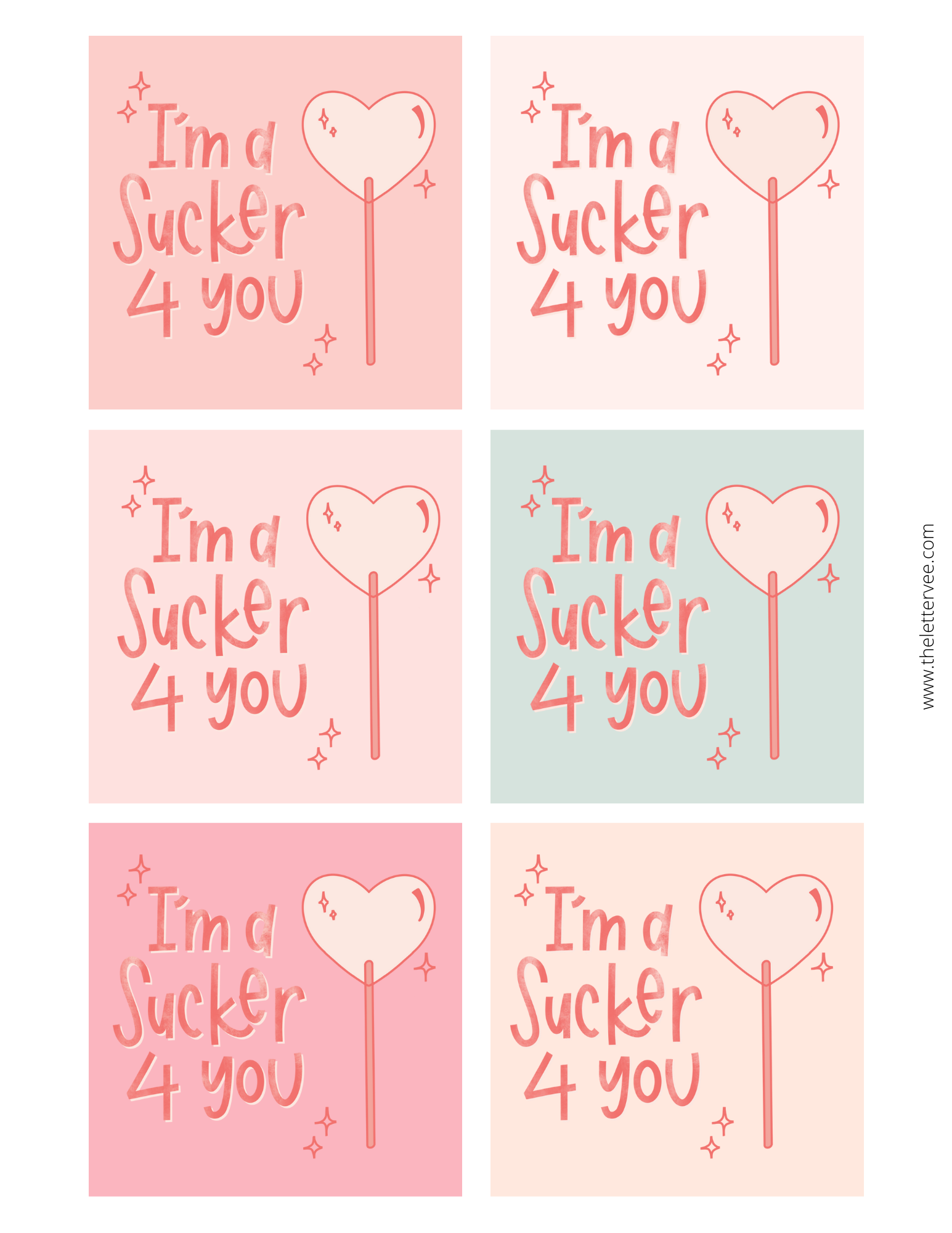Sucker for you Valentines | Printable Valentines – The Letter Vee