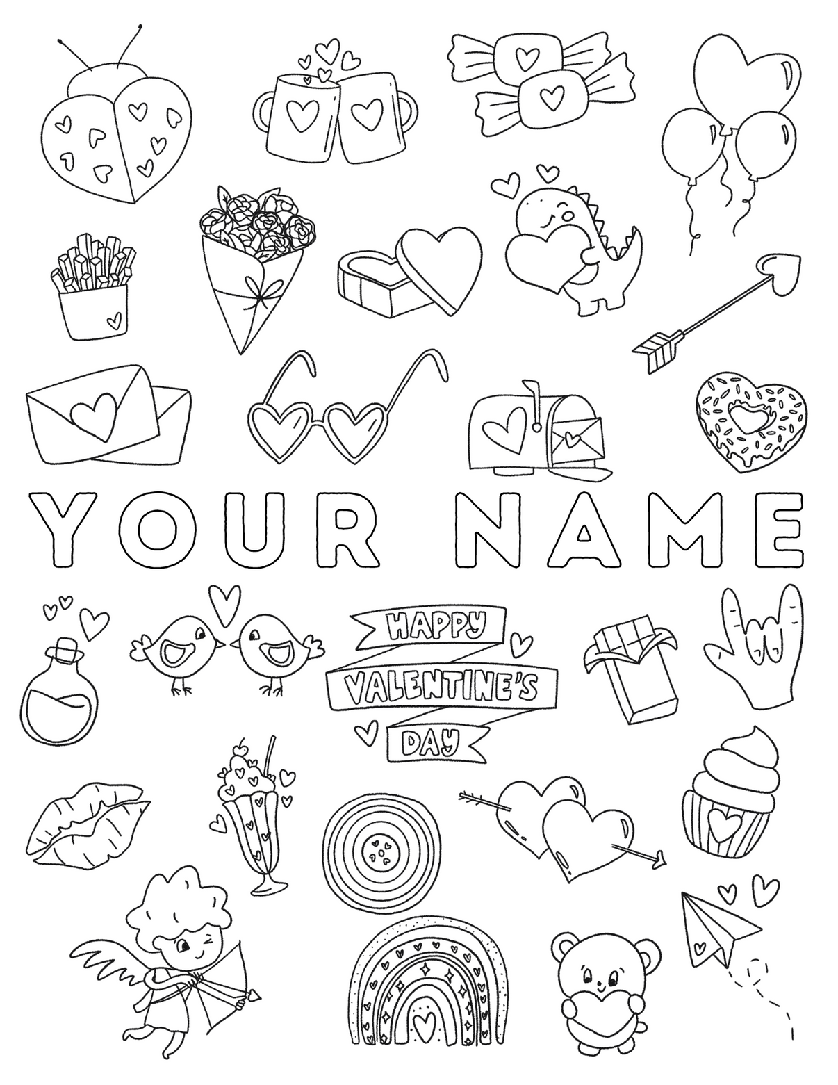 Custom VALENTINE Name Coloring Page – The Letter Vee