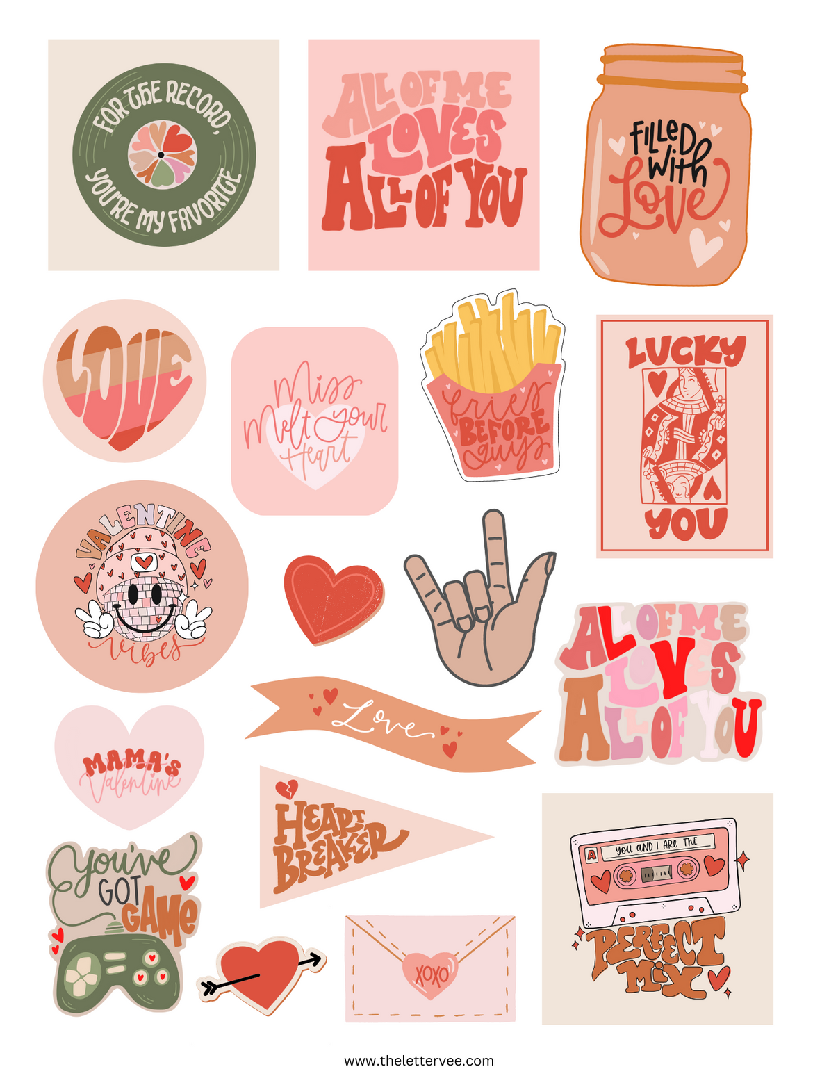 Valentine Sticker Page – The Letter Vee